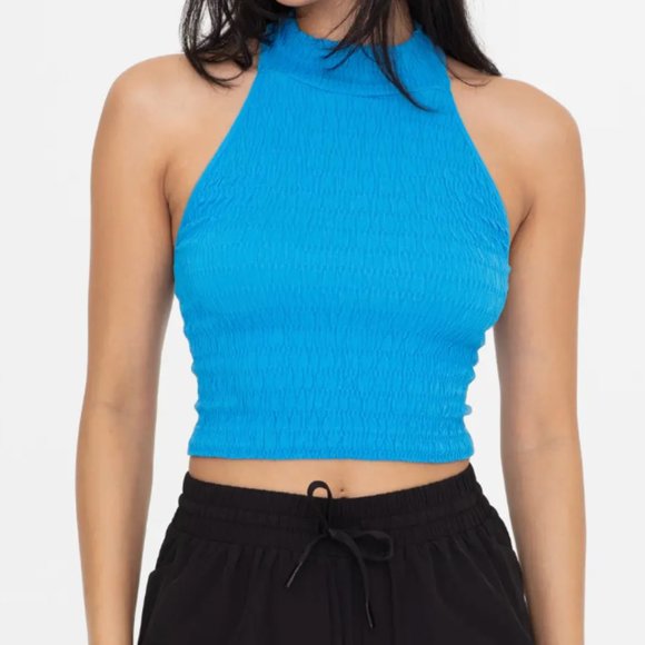 Mono B | Tops | Womens Halter Crop Top Racerback Smocked Tank | Poshmark